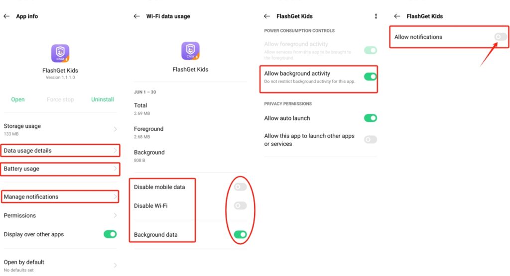 How to keep FlashGet Kids app running in background on OPPO?