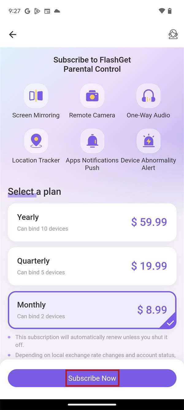 Hur prenumererar man FlashGet Parental Control?