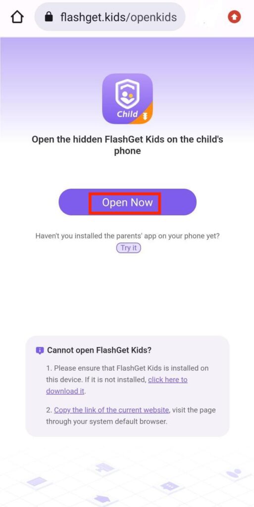How to open hidden FlashGet Kids on your kid’s device?