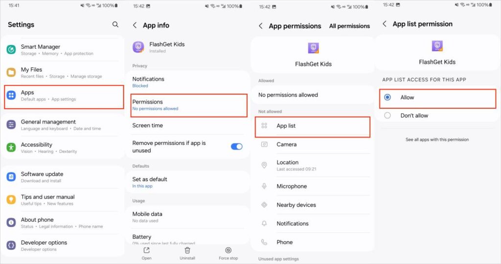 How to turn on App list permission on your kid’s device?