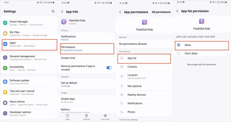 How to turn on App list permission on your kid's device?